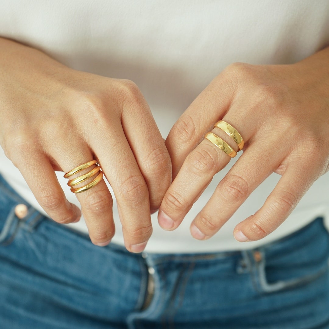 24k Gold Plated Long Parallel 2 or 3 Lines Ring Dainty Boho - Etsy