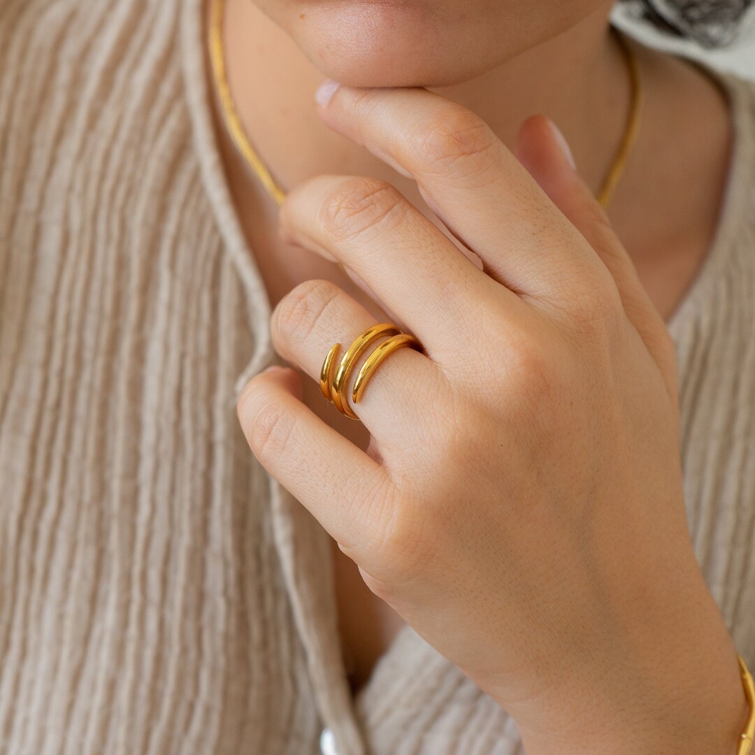 Gold TWISTED Band Ring, Gold Waterproof Wrap Gold Ring, Twist Gold Ring ...