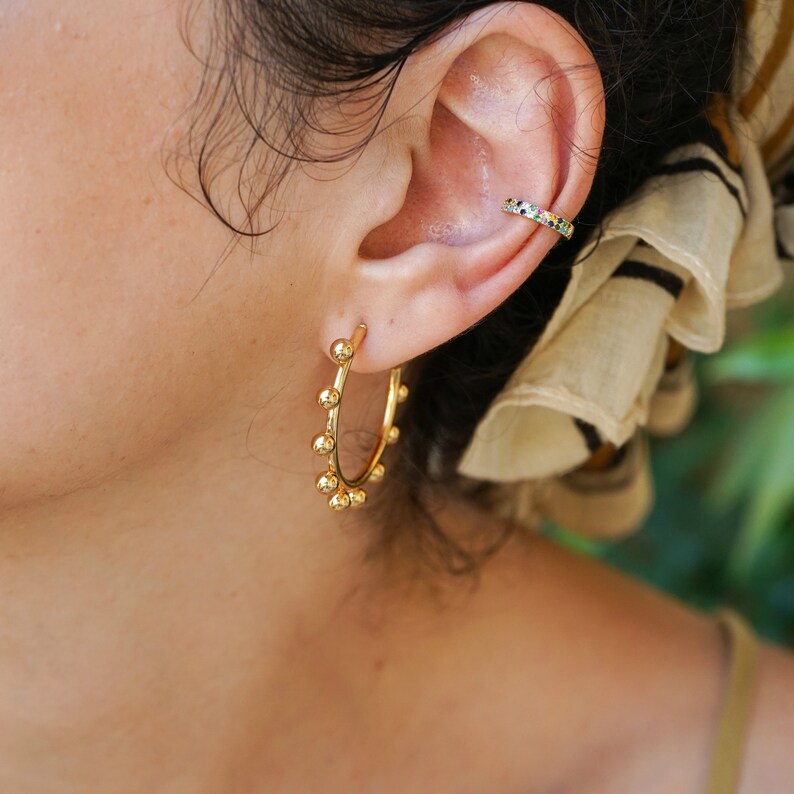 Gold Ball Hoop Earrings Large Gold Stainless Steel Hoops | Etsy