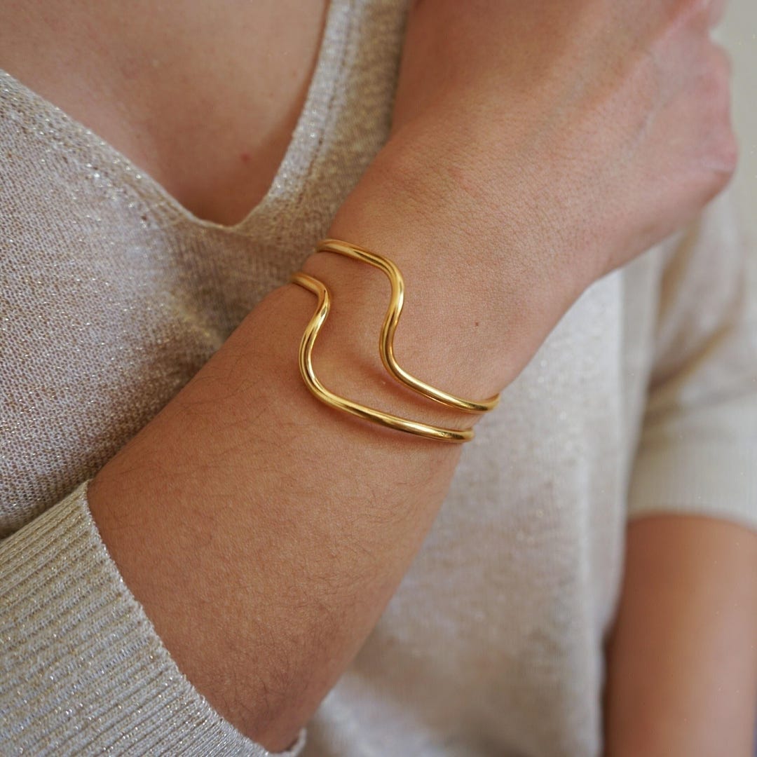 Gold Wave Cuff, Stacking Wristband Bracelet Boho Delicate Minimal Free ...