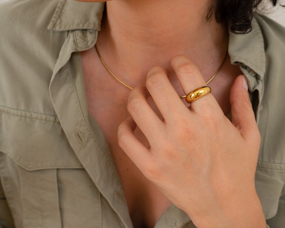 Gold Dome Ring, Large Stainless Steel Ring, Big Statement Modern Ring ...