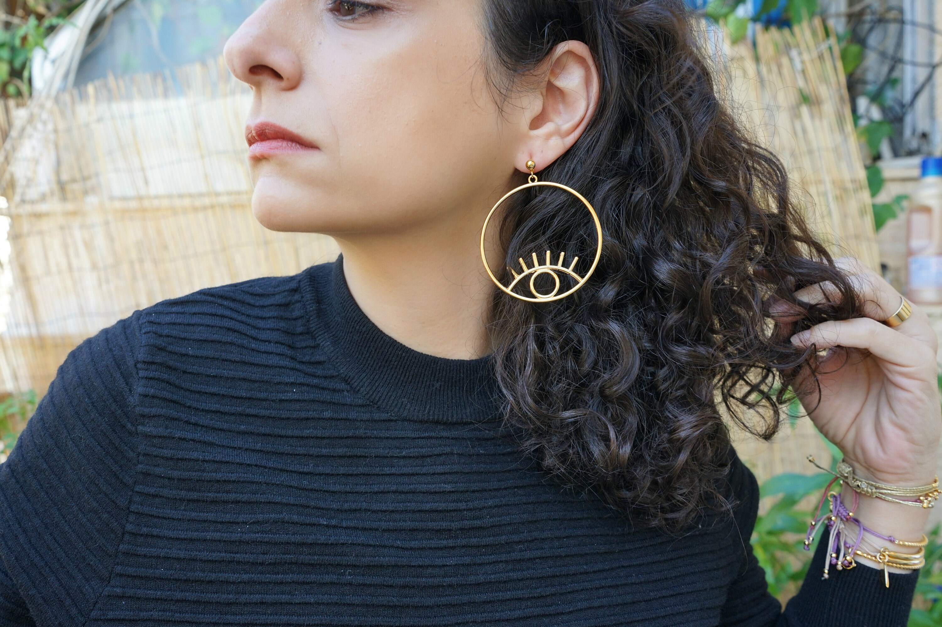 Large Gold Evil Eye Earrings Large Evil Eye Hoops Earrings | Etsy