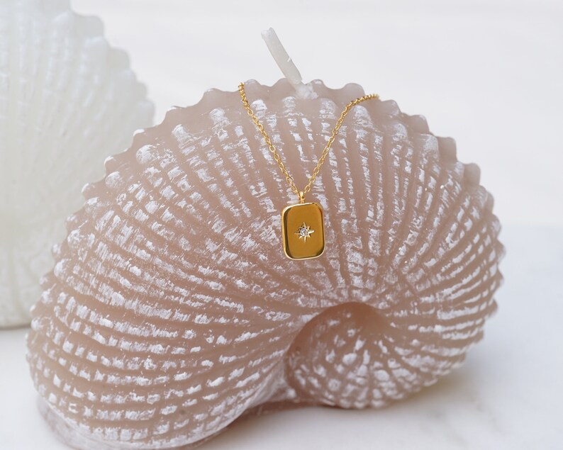 Gold Rectangle/teardrop Pendant Wt Zircon Necklace 24K Gold - Etsy