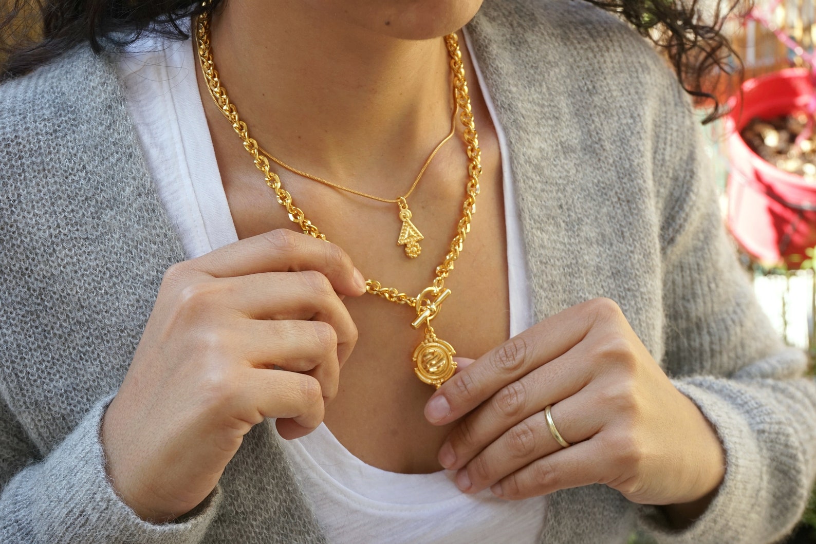 Gold Thick Chain Collar Locket Necklace With an Ethnic Disc - Etsy