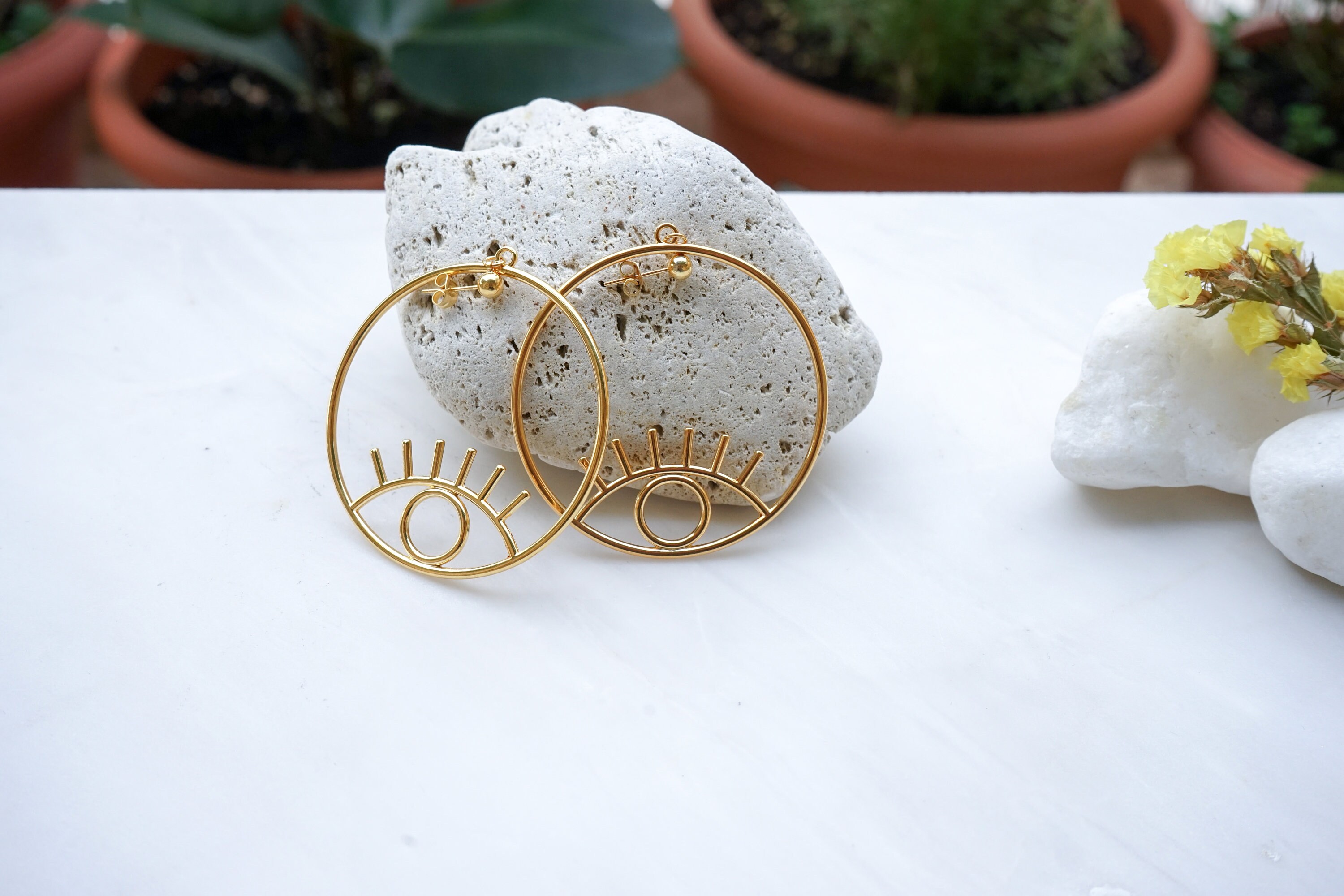 Large Gold Evil Eye Earrings Large Evil Eye Hoops Earrings | Etsy