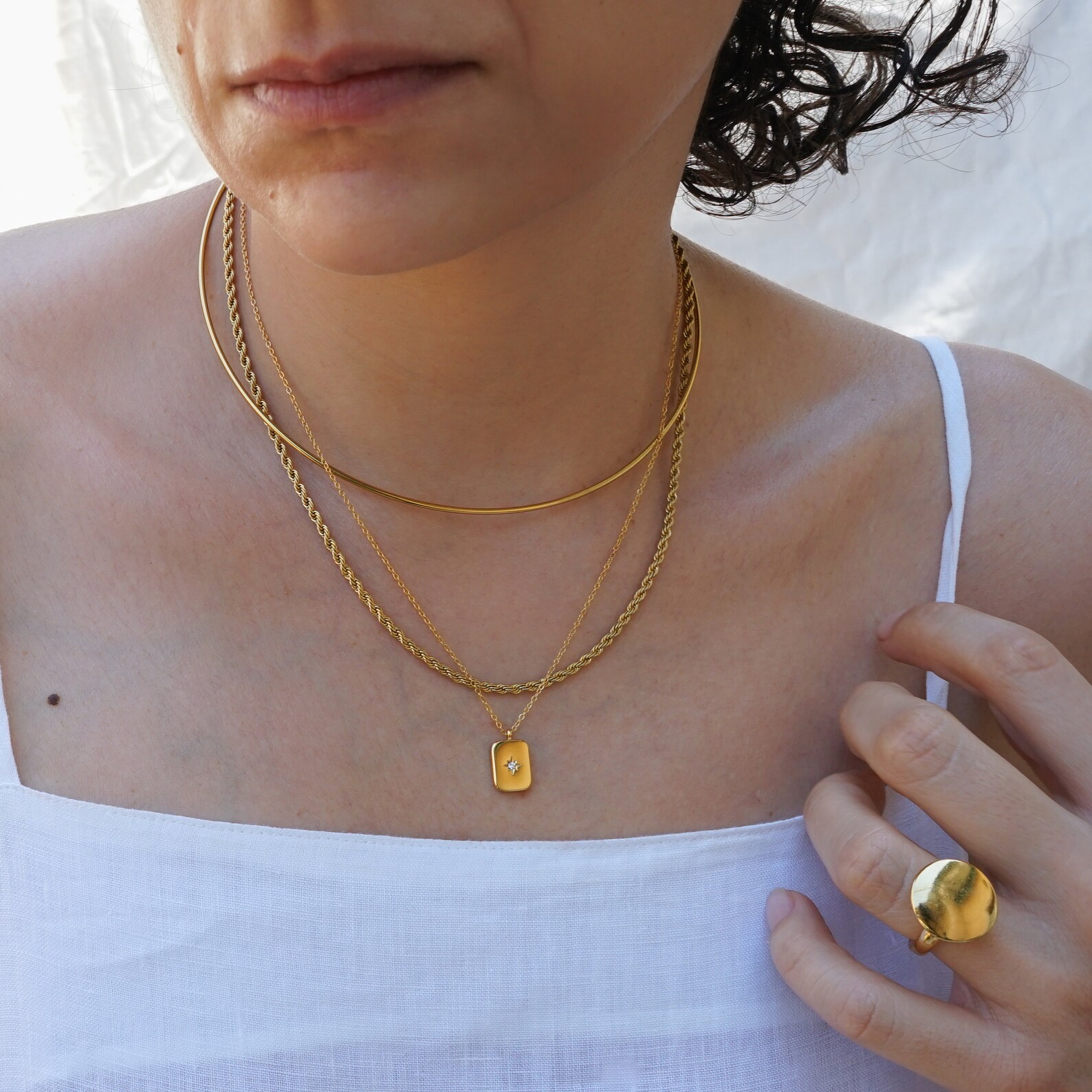 Gold Rectangle/teardrop Pendant Wt Zircon Necklace 24K Gold - Etsy