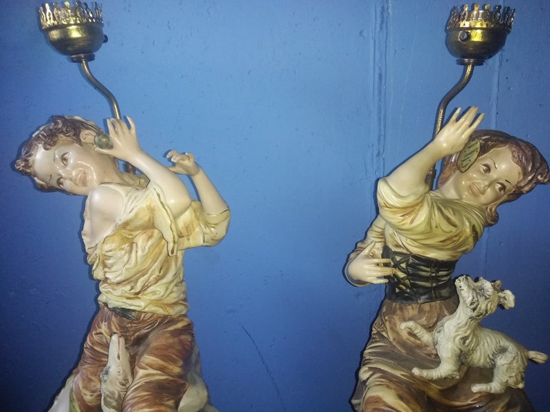 Pair of Large Antique Figural Lamps.. Boy and Girl Playing - Etsy