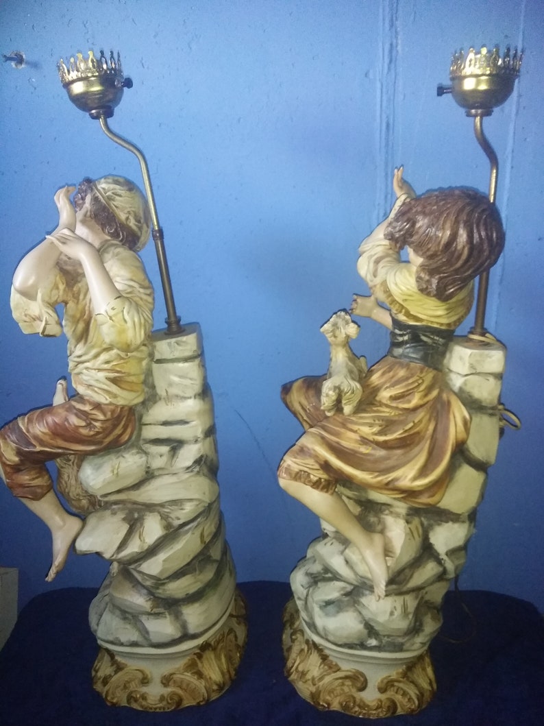 Pair of Large Antique Figural Lamps.. Boy and Girl Playing - Etsy