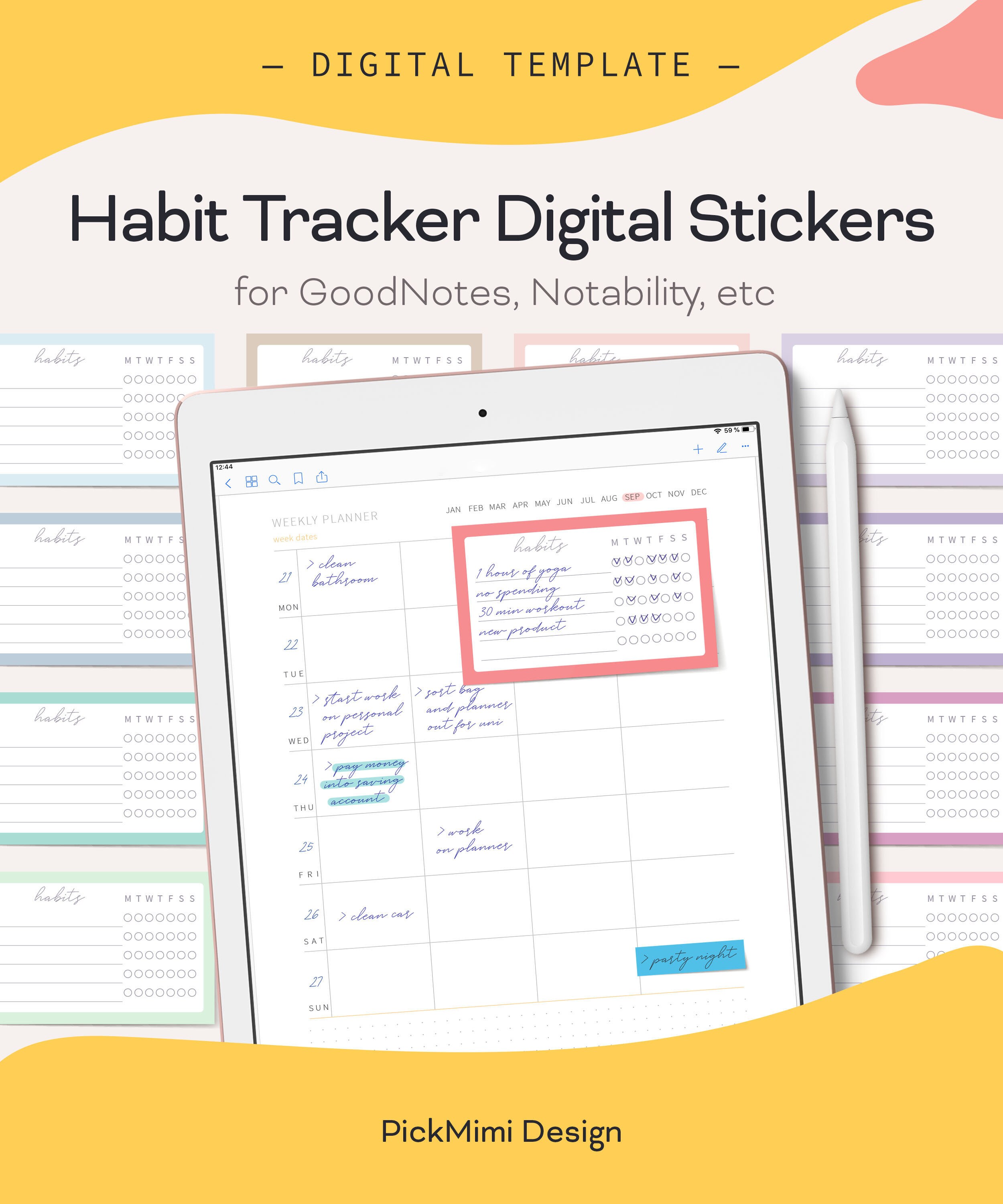 Habit Tracker Stickers for Planners and Journals Digital Download ...