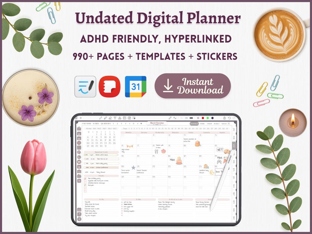 Aesthetic All-in-one Digital Planner, Undated 2026 Planner PDF With ...