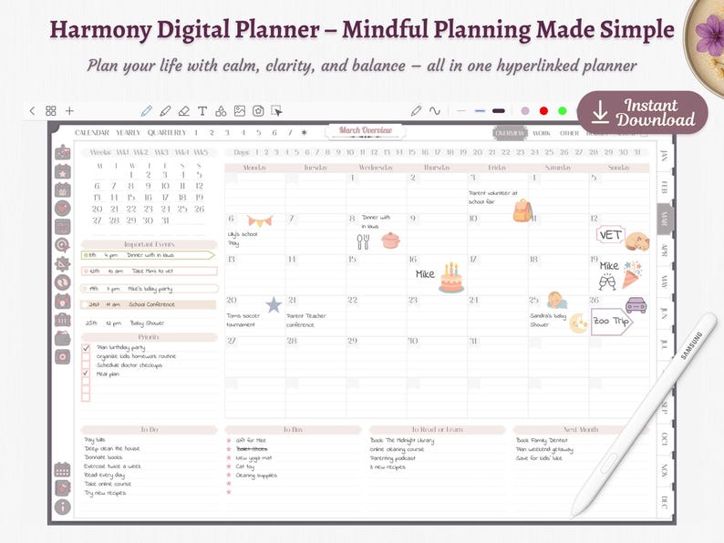 Aesthetic All-in-one Digital Planner, Undated 2026 Planner PDF With ...
