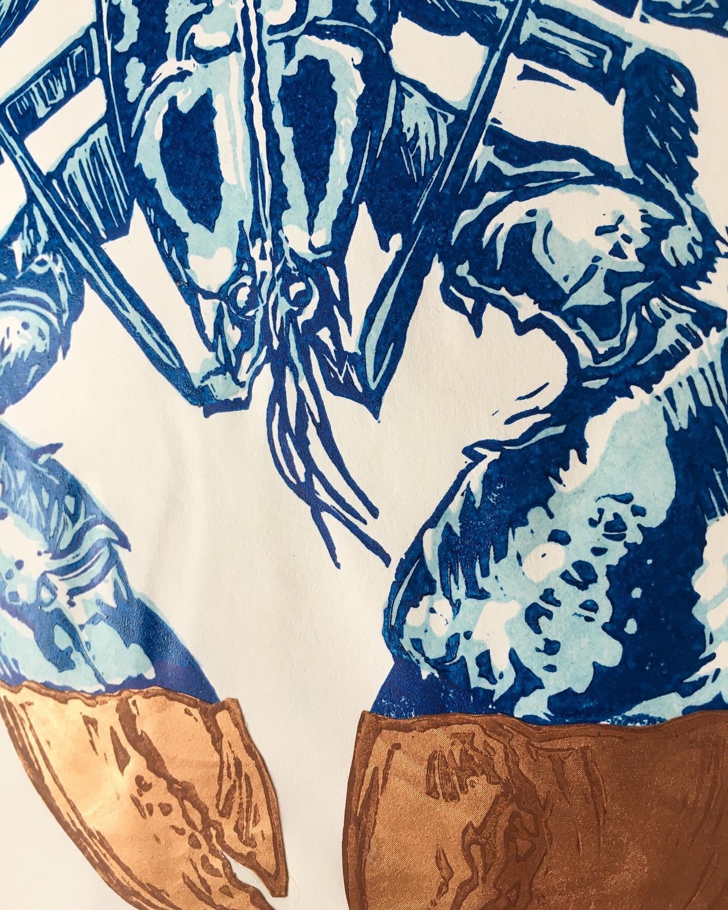 Blue Lobster - a handmade linocut print celebrating the beauty of Irish ...
