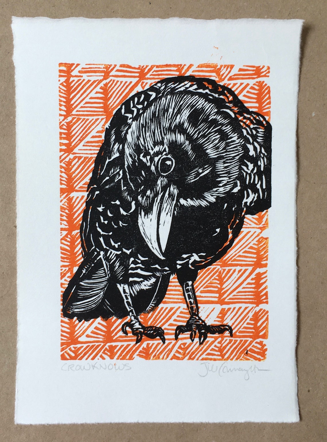 Crow Knows Original Handmade Linocut Print Featuring the | Etsy