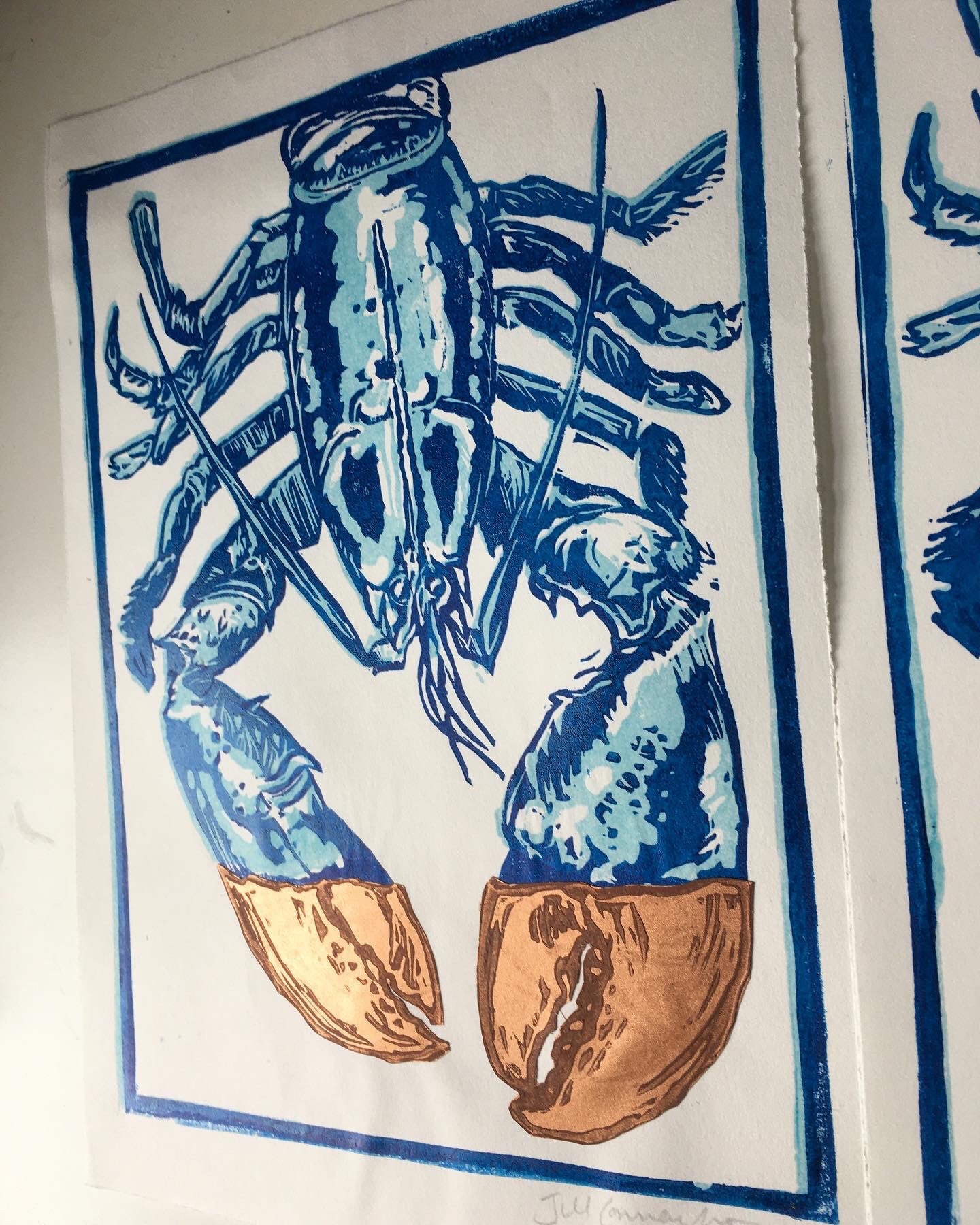 Blue Lobster - a handmade linocut print celebrating the beauty of Irish ...