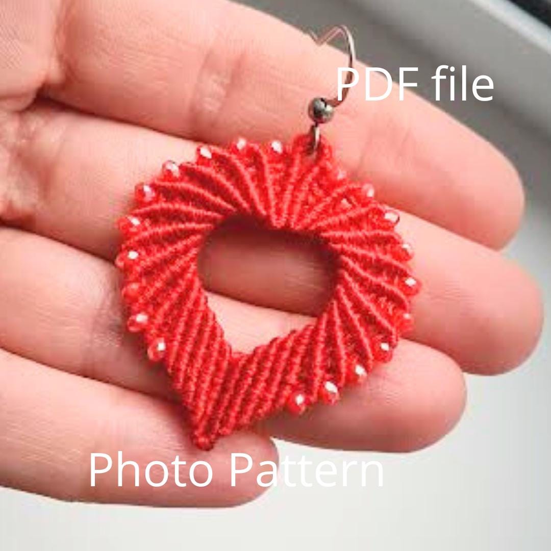 Easy-to-make PDF Pattern for Micro Macrame Heart Earrings, DIY ...