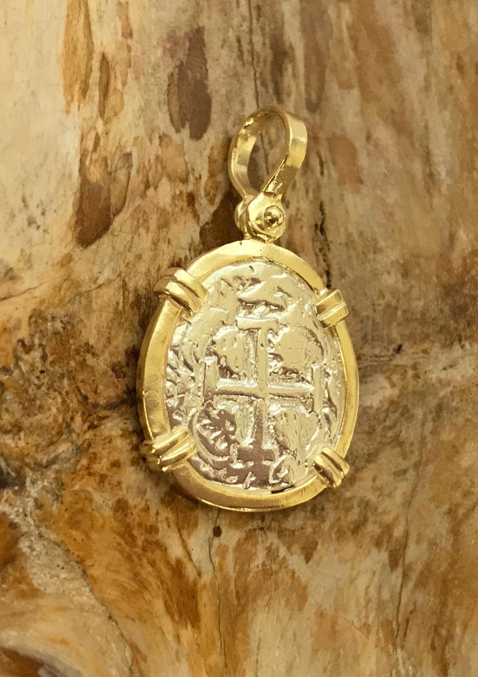 ATOCHA Coin Pendant 14K Gold Overlay Design Era 1600-1700 Sunken ...