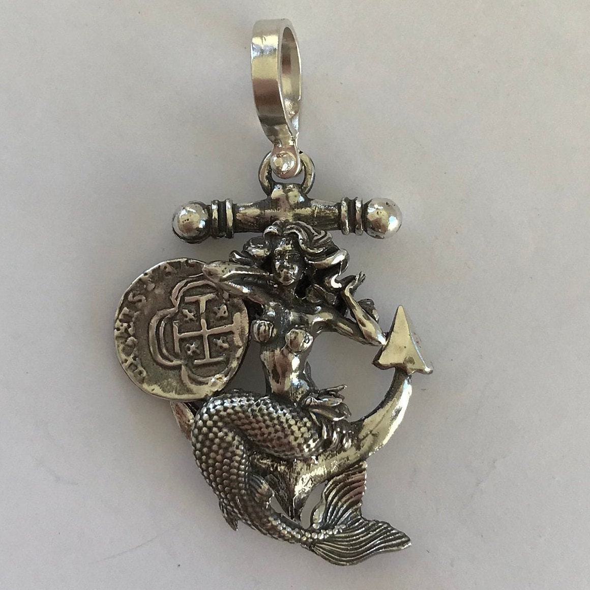ATOCHA Coin Mermaid Anchor Pendant 925 Silver Sunken Treasure - Etsy
