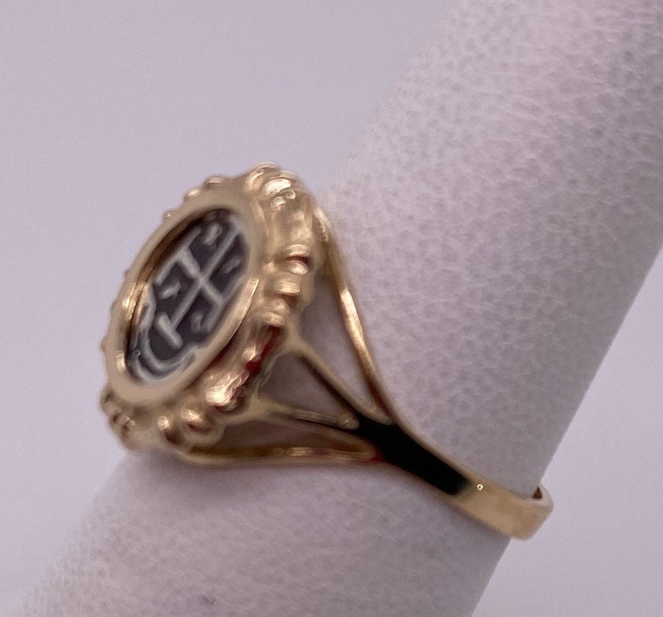 Atocha Coin Ring Bamboo 14K Yellow Gold Mini Reale Treasure - Etsy