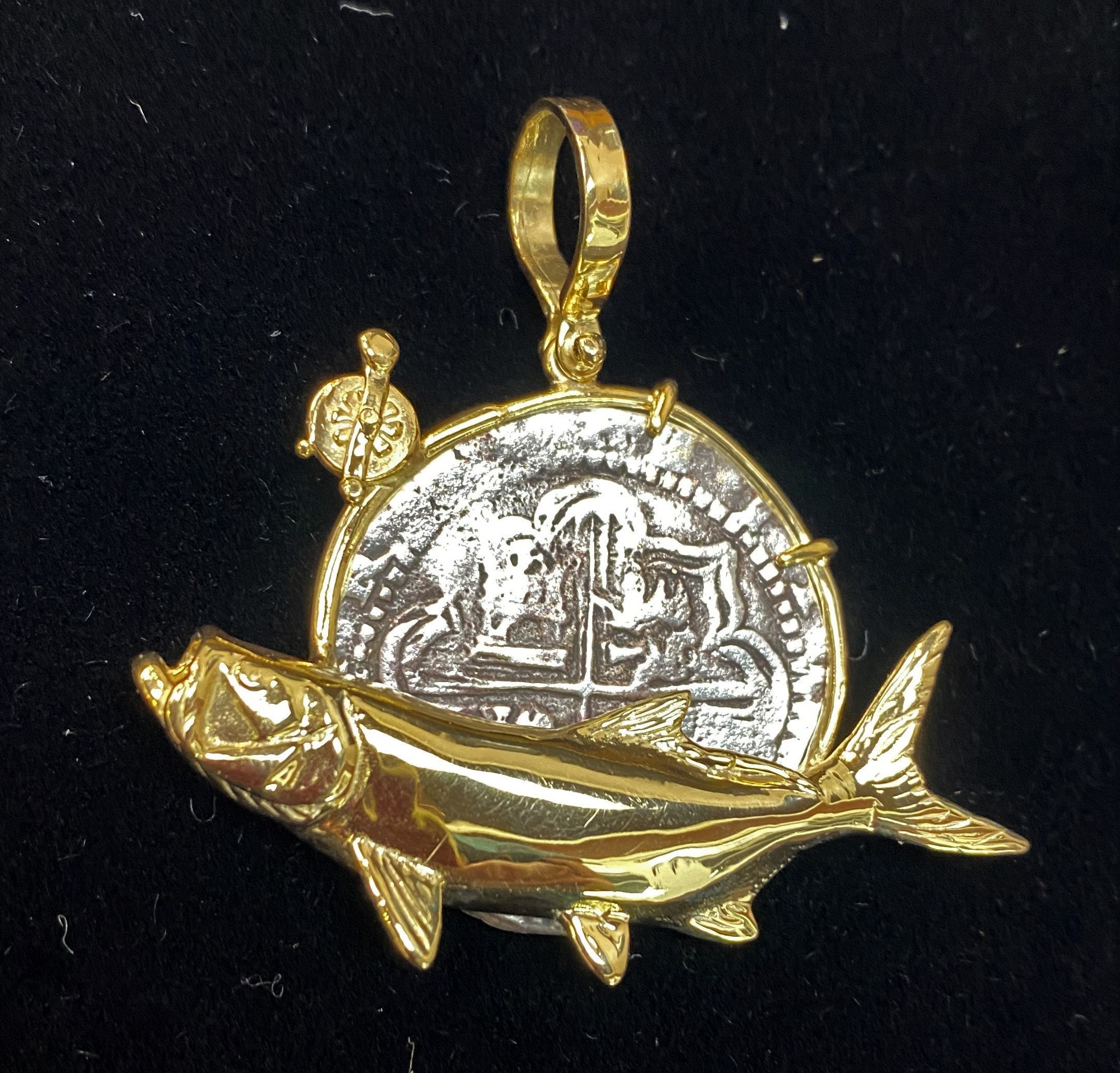 Atocha Coin Pendant Tarpon Fish Sterling Gold Overlay Rod Reel | Etsy