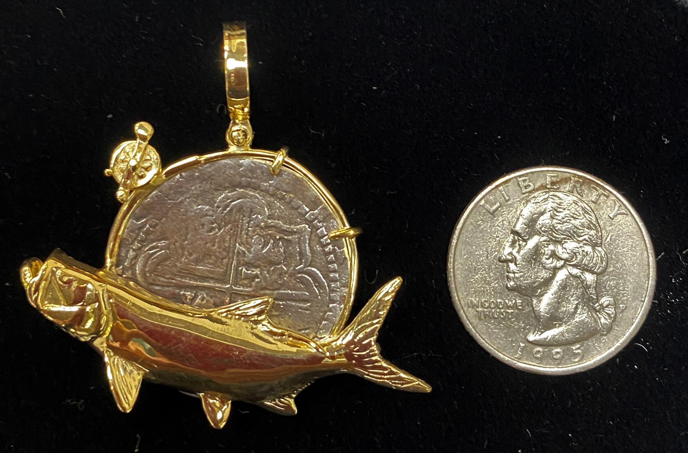 Atocha Coin Pendant Tarpon Fish Sterling Gold Overlay Rod Reel | Etsy