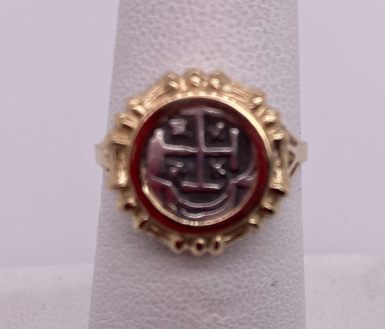 Atocha Coin Ring Bamboo 14K Yellow Gold Mini Reale Treasure - Etsy