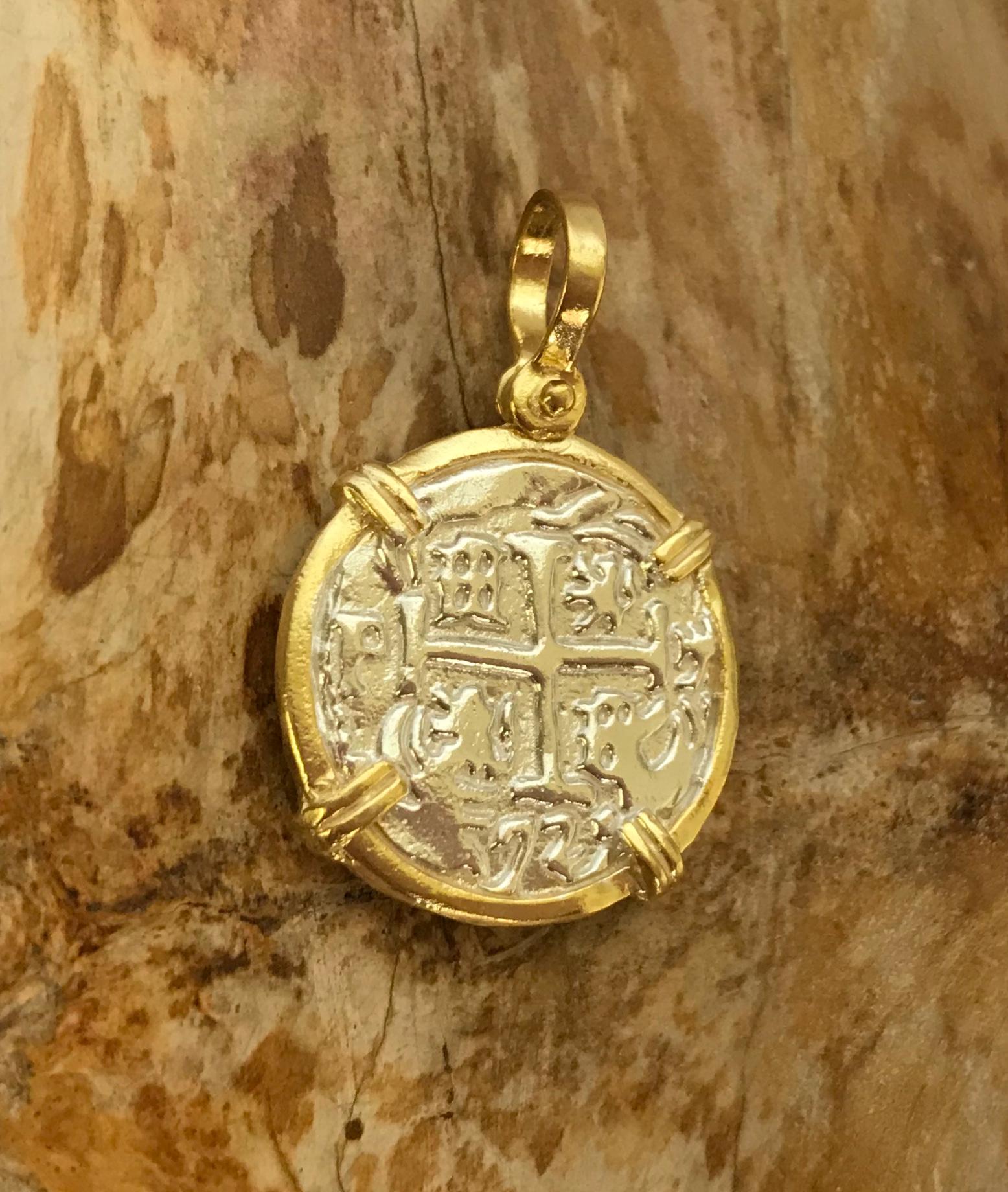 ATOCHA Coin Pendant 14K Gold Overlay Design Era 1600-1700 Sunken ...