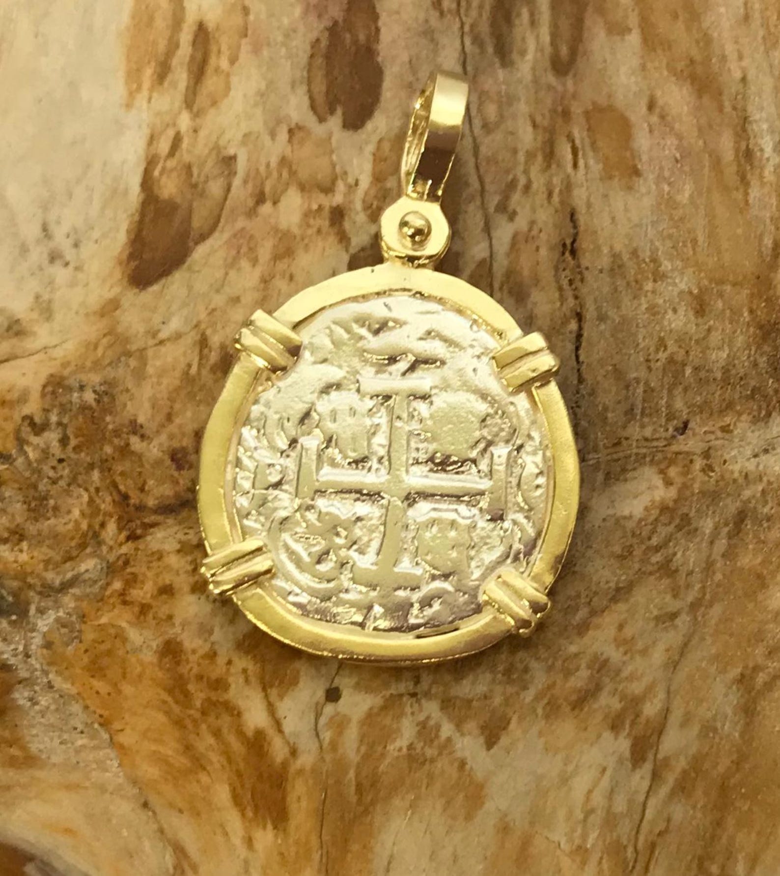 ATOCHA Coin Pendant 14K Gold Overlay Design Era 1600-1700 Sunken ...