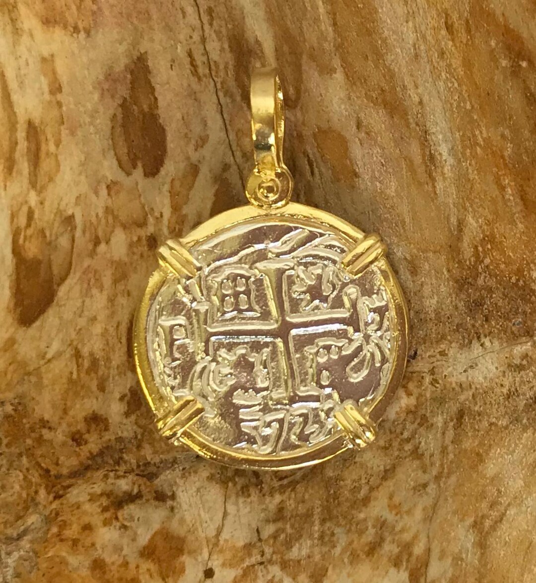 ATOCHA Coin Pendant 14K Gold Overlay Design Era 1600-1700 Sunken ...