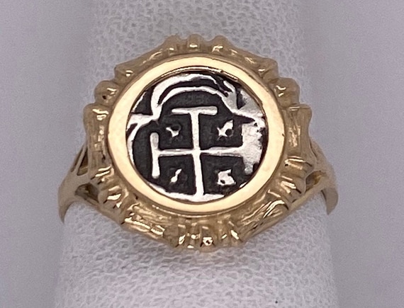 Atocha Coin Ring Bamboo 14K Yellow Gold Mini Reale Treasure - Etsy