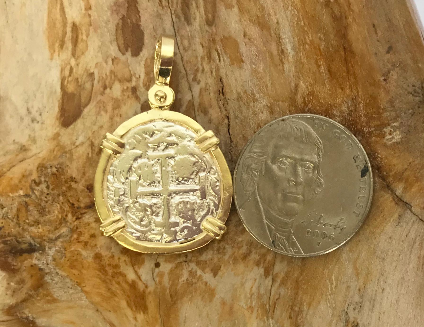 ATOCHA Coin Pendant 14K Gold Overlay Design Era 1600-1700 Sunken ...