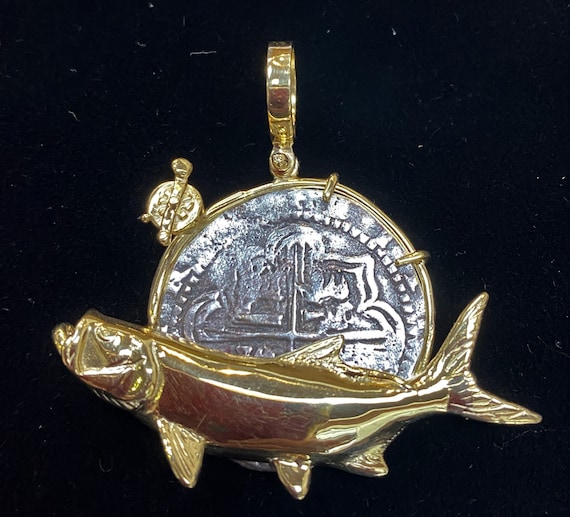 Atocha Coin Pendant Tarpon Fish Sterling Gold Overlay Rod Reel - Etsy