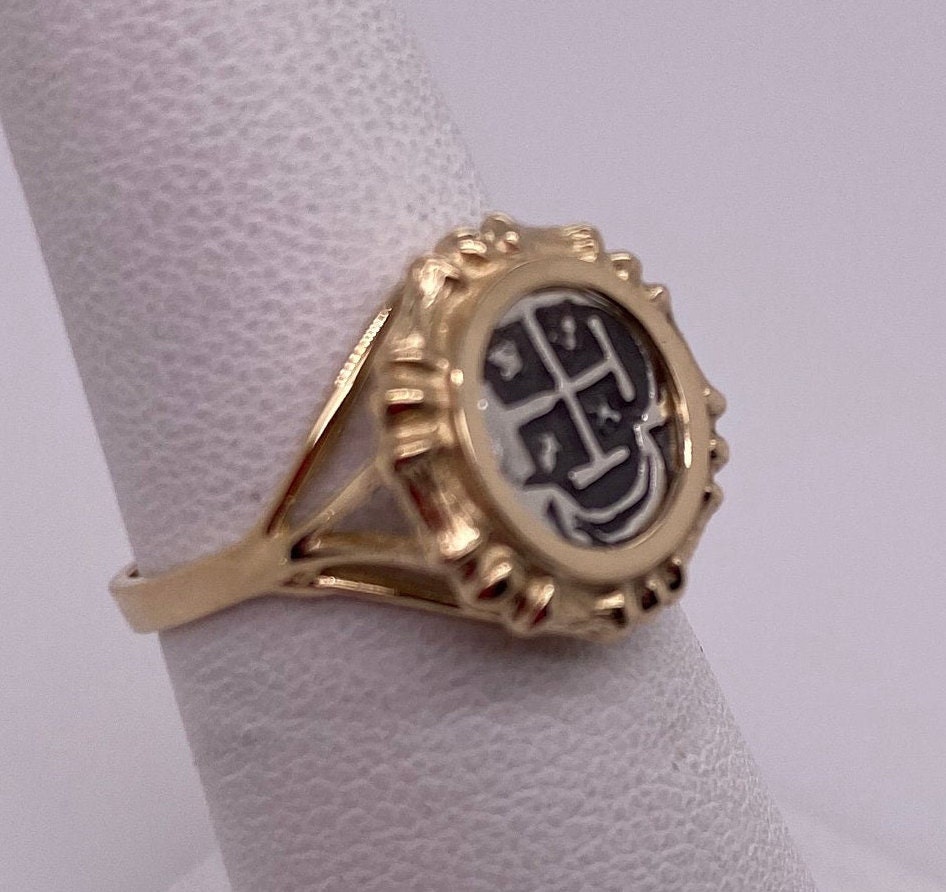 Atocha Coin Ring Bamboo 14K Yellow Gold Mini Reale Treasure - Etsy
