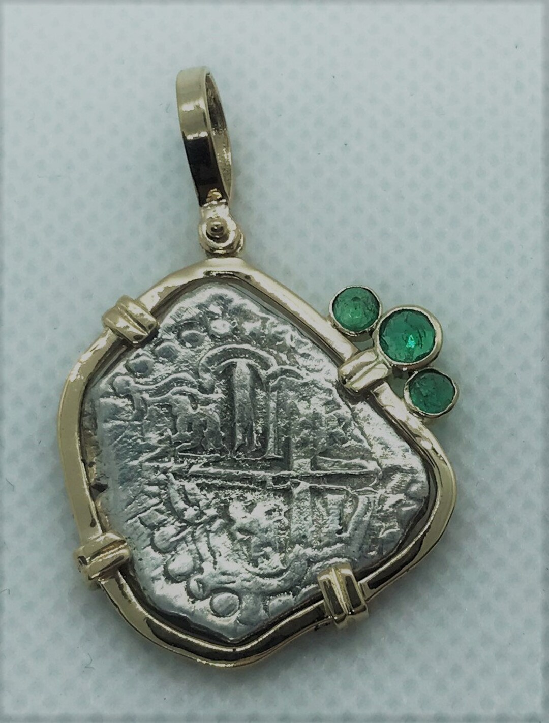 Genuine Concepcion Coin 2 Reale Emeralds 14K Yellow Gold Frame COA - Etsy