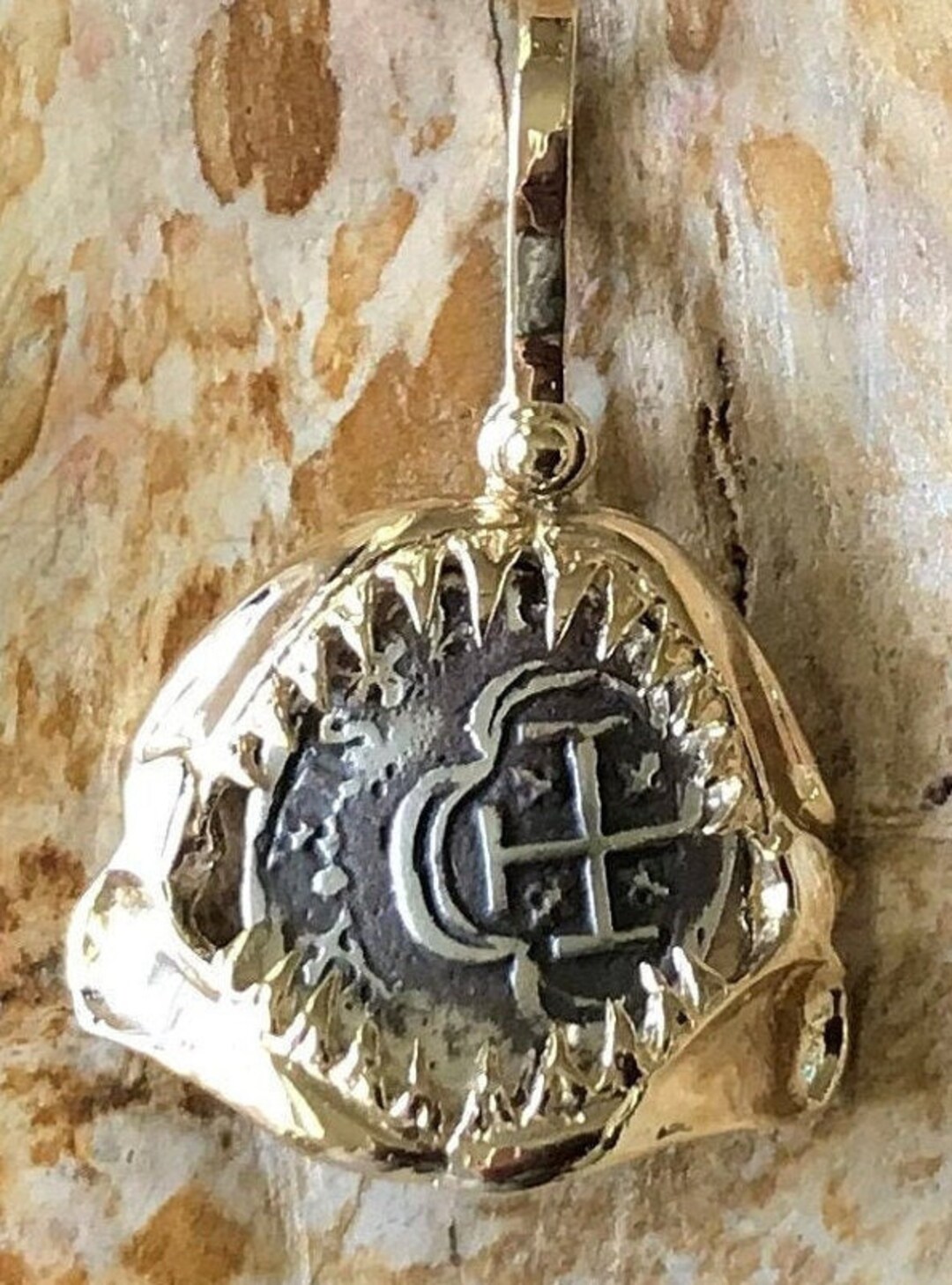 Atocha Coin Pendant Shark Jaws 14K Yellow Gold Pirate Sunken Treasure ...
