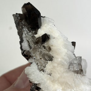 Large Rare Snow White Adularia Crystals on Smokey Arkansas Quartz ...