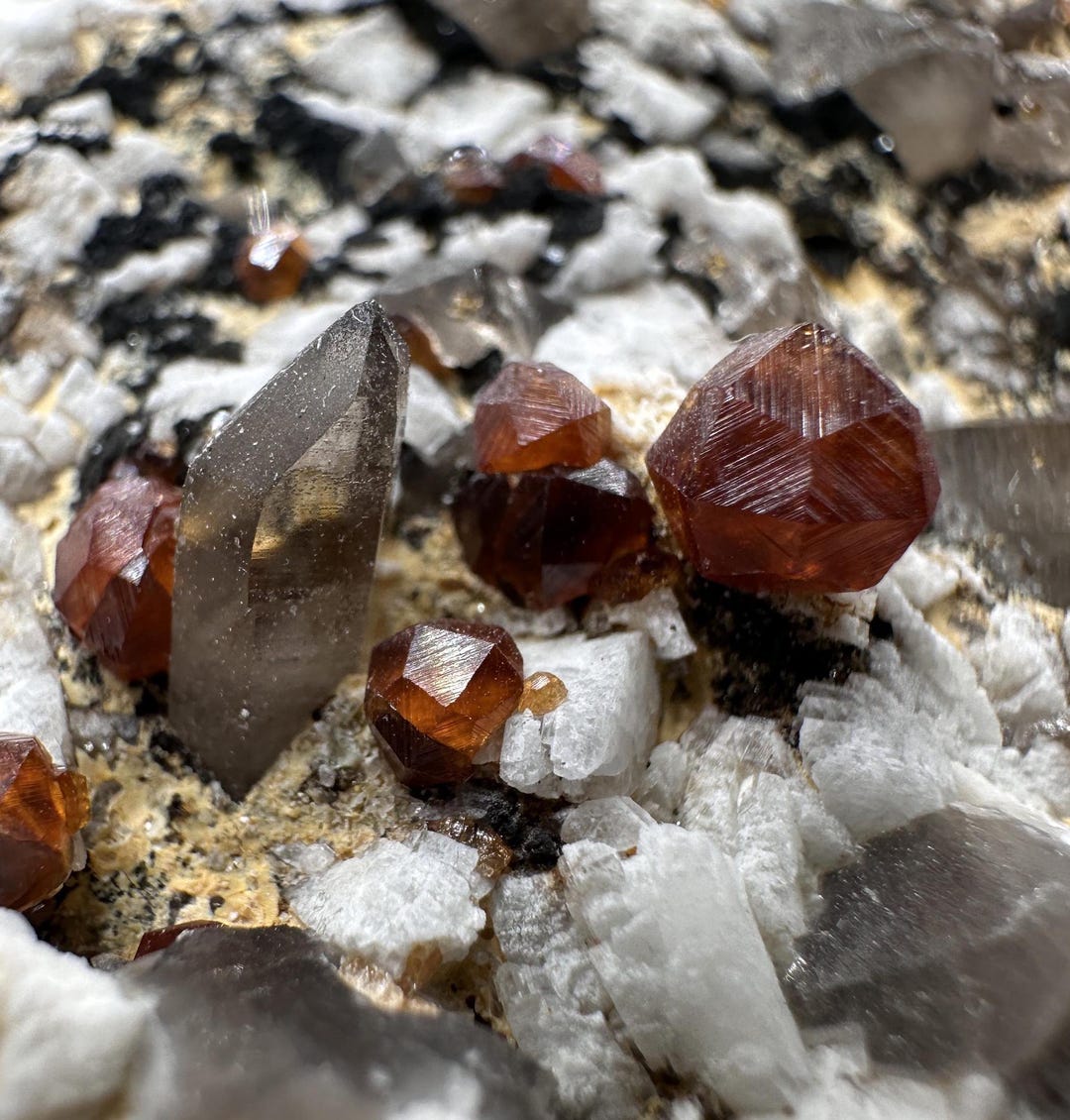 Gemmy Orange Spessartine Garnets on Smoky Quartz Fujian Province, China ...