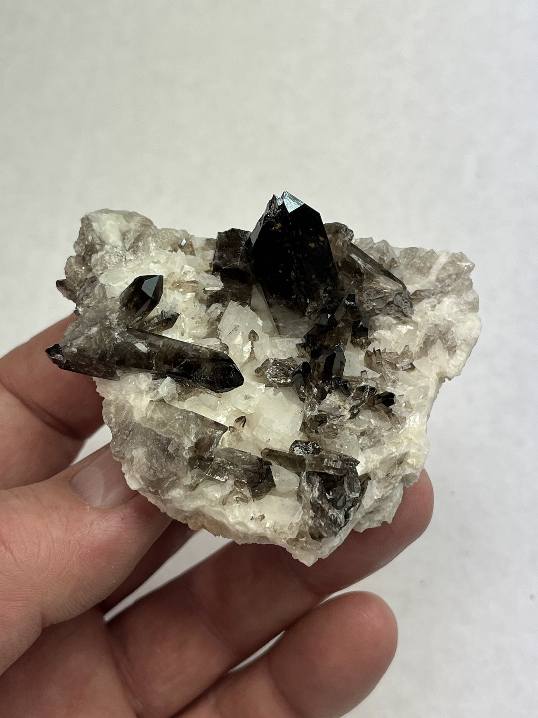 Rare Snow White Adularia Crystals on Smokey Arkansas Quartz Crystal ...