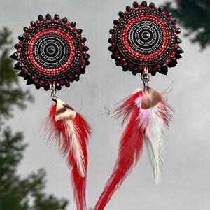 Beadwork Gothic Native Big Black Circle | Indigenous Statement Earrings ...