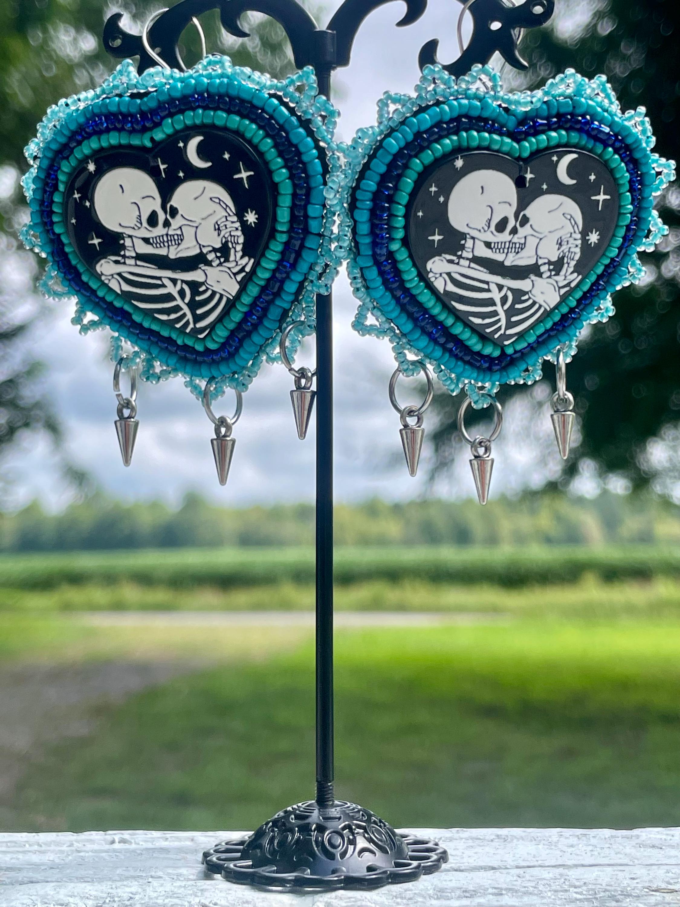 Beadwork Gothic Native Skeleton Heart Indigenous Statement Earrings - Etsy