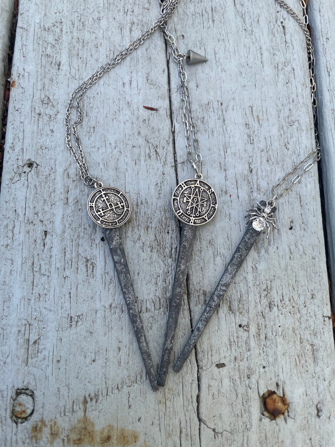 1940s Cast Ion Coffin Nail, Diamond Spiders, Astaroths Sigils Pendant ...