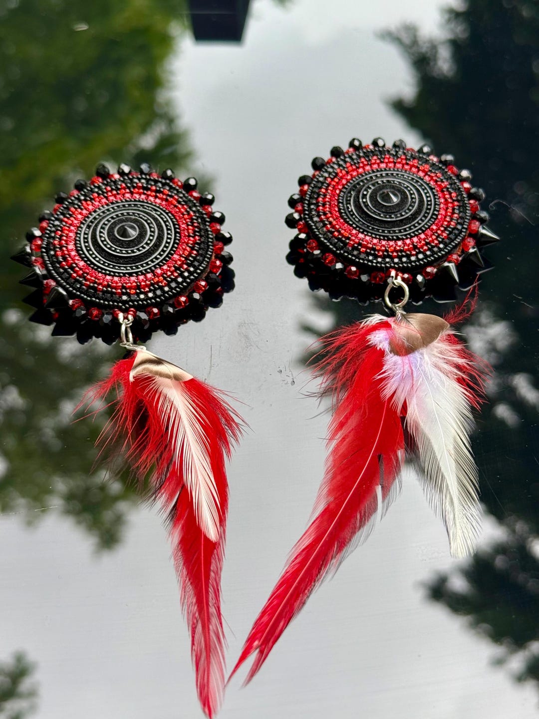 Beadwork Gothic Native Big Black Circle | Indigenous Statement Earrings ...