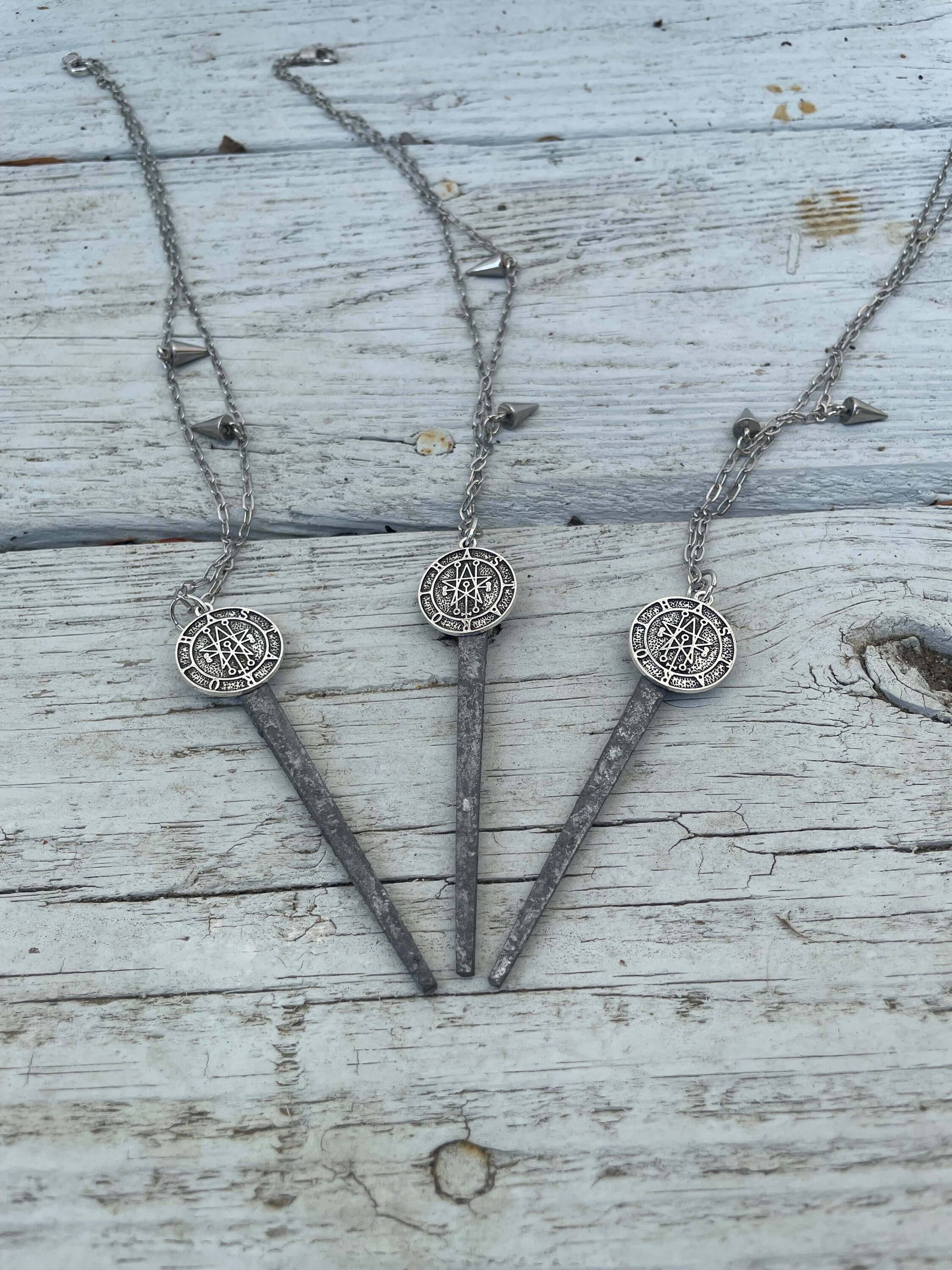 1940s Cast Ion Coffin Nail, Diamond Spiders, Astaroths Sigils Pendant ...