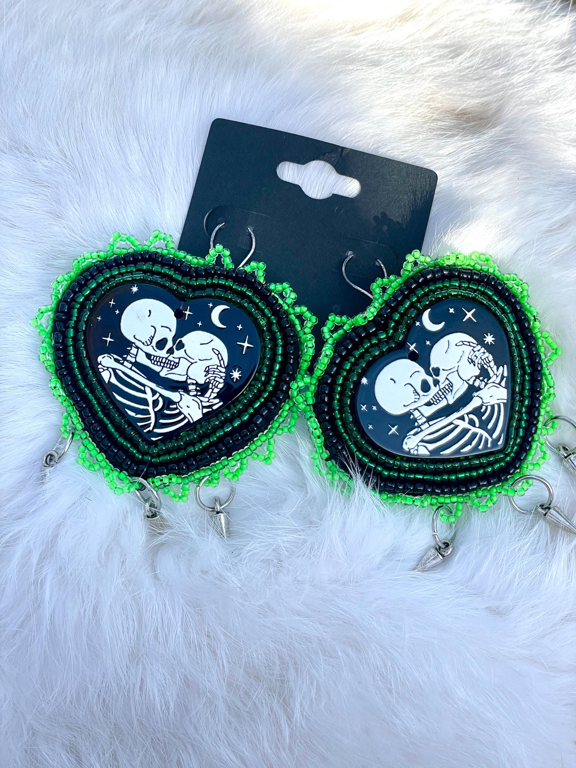 Beadwork Gothic Native Skeleton Heart Indigenous Statement Earrings - Etsy