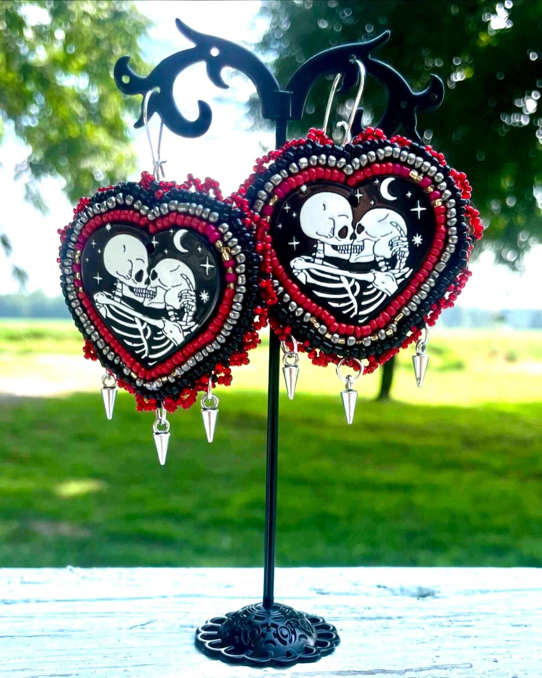 Beadwork Gothic Native Skeleton Heart| Indigenous Statement Earrings - Etsy