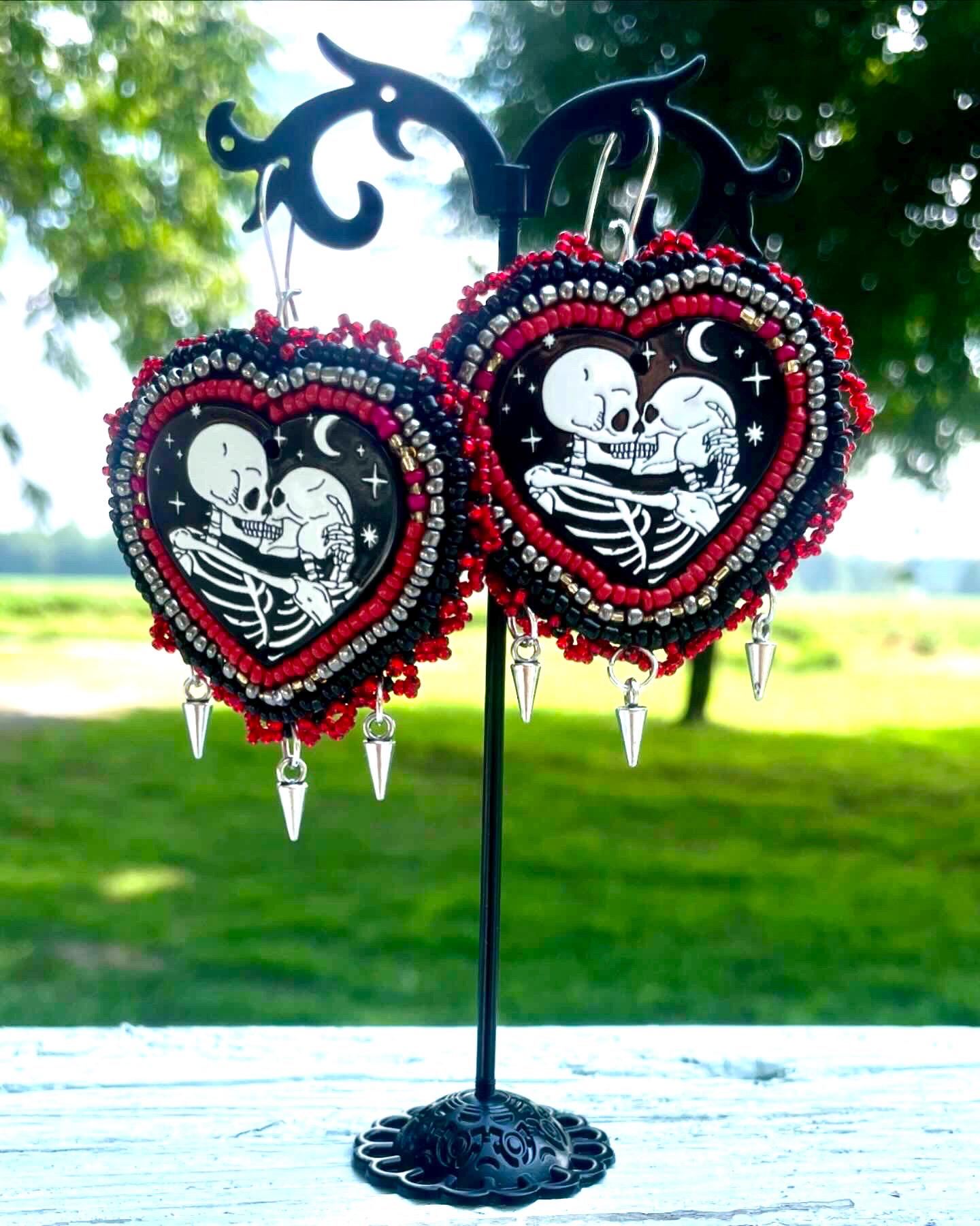 Beadwork Gothic Native Skeleton Heart Indigenous Statement Earrings - Etsy