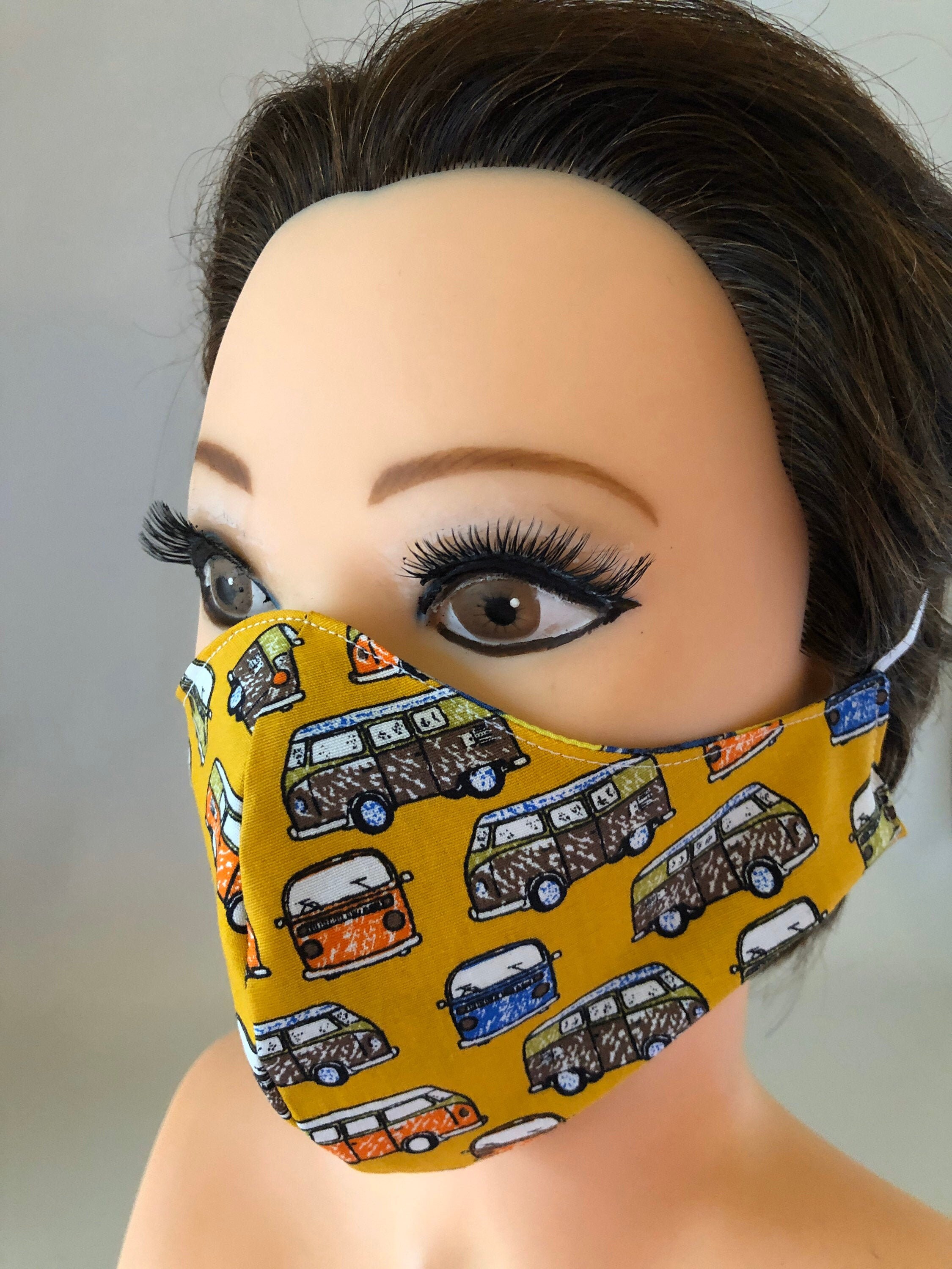Washable, Reversible Cotton Face Mask cars and yellow