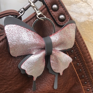 Grey Silver Leather Butterfly Keychain, Butterfly Purse Charm ...