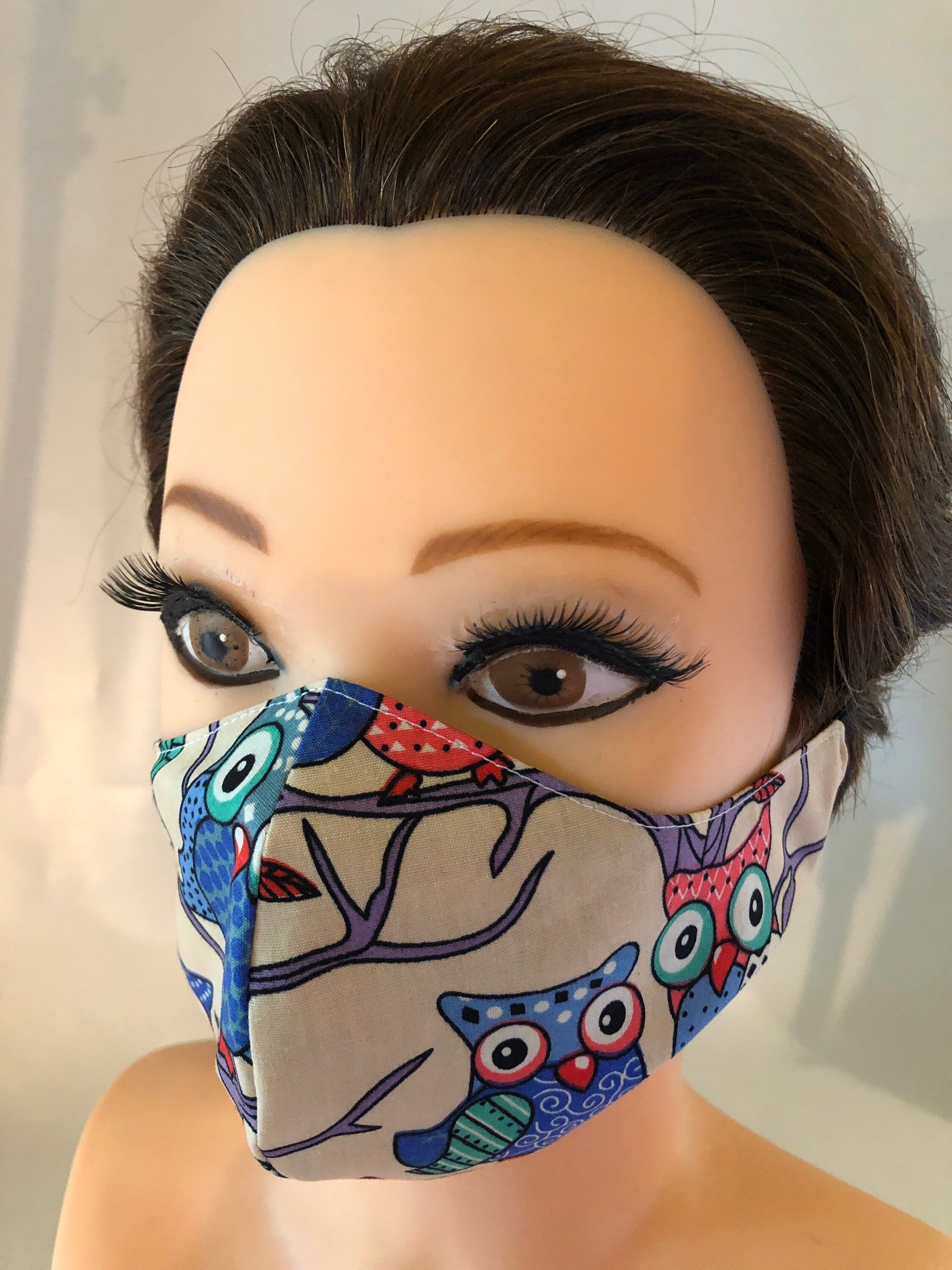 Washable 2 layers, Reversible Cotton Face Masks owls and geometric