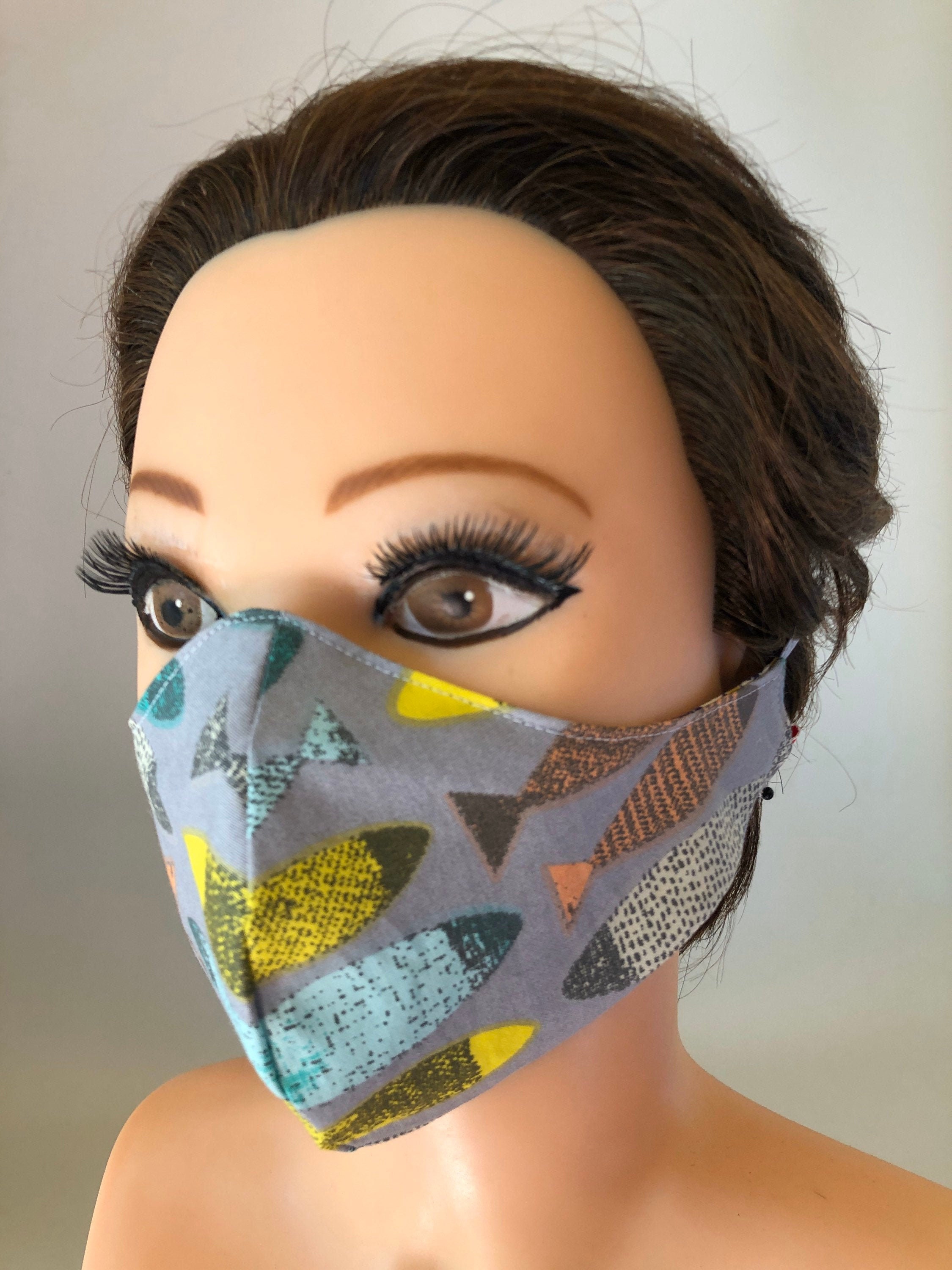 Washable, Reversible Cotton Face Mask Fish and blue