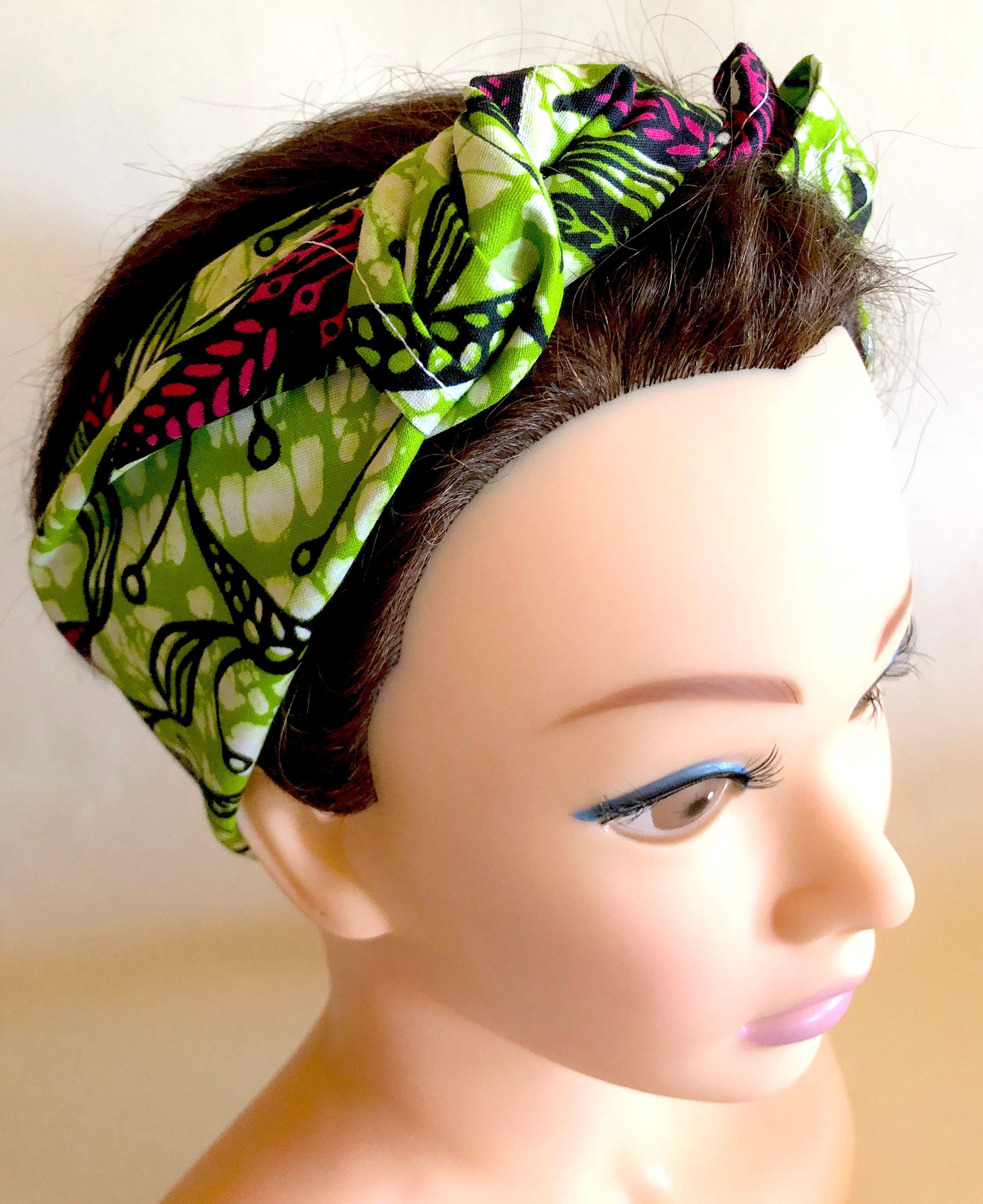 Green Wax style Cotton Bandana, Chemo Headwear Women, Head Scarf for ...